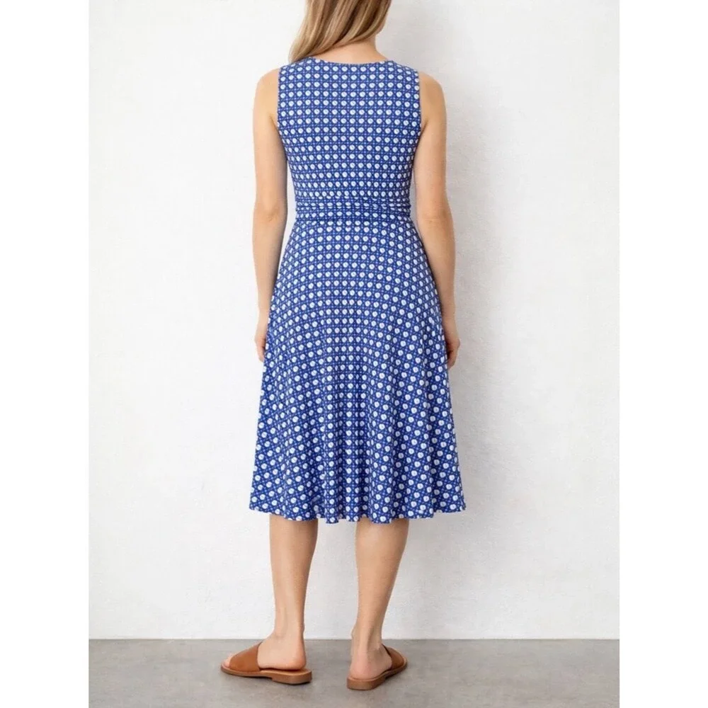 Leota | Dresses | Leota Cindy Lattice Print Midi Dress Size Large Blue ...